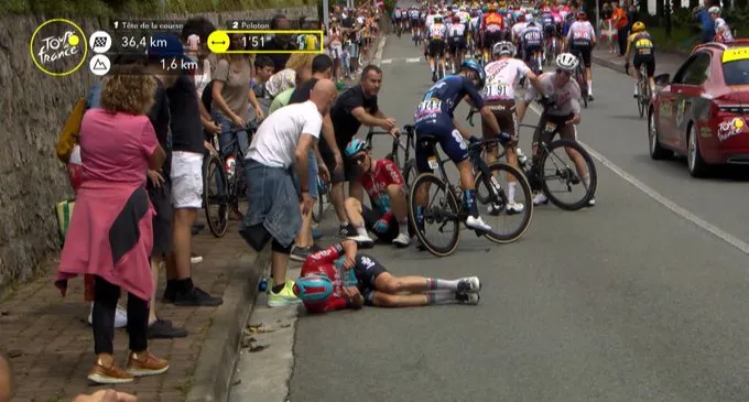 VIDEO: Nasty crash in the peloton as tension levels rise on stage 2 of the Tour de France