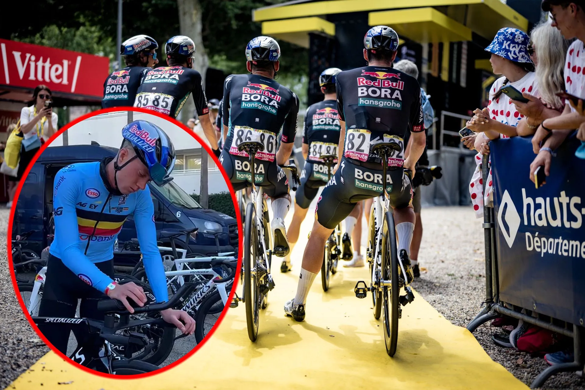 Maxim van Gils trains at Red Bull - BORA - hansgrohe camp with... Belgian national jersey