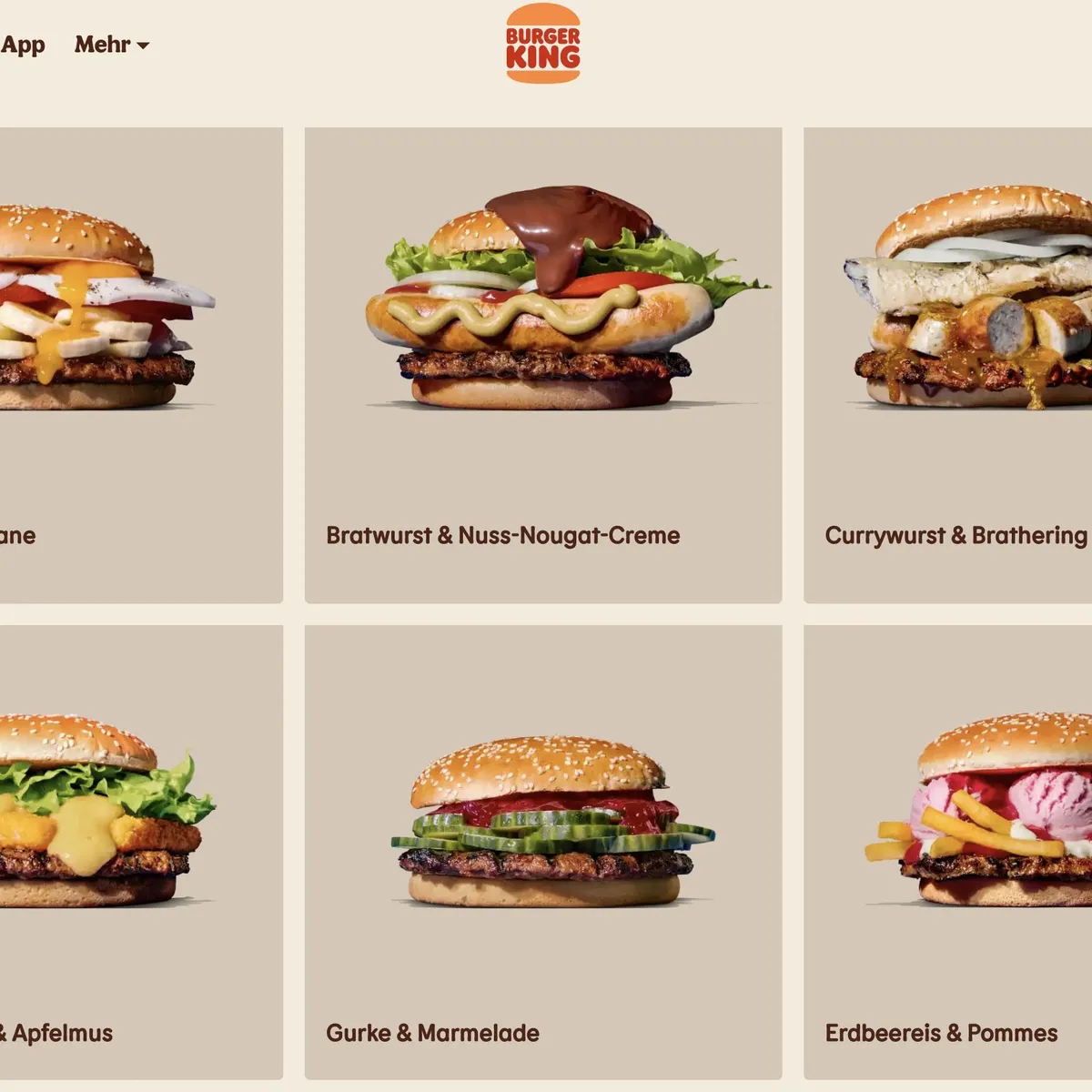 Burger King Menybrett
