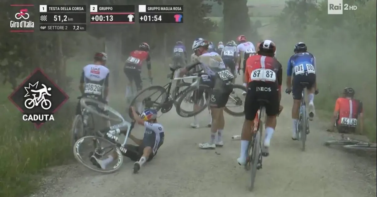 VIDEO | Primoz Roglic and Tom Pidcock crash in Strade Bianche roads ...