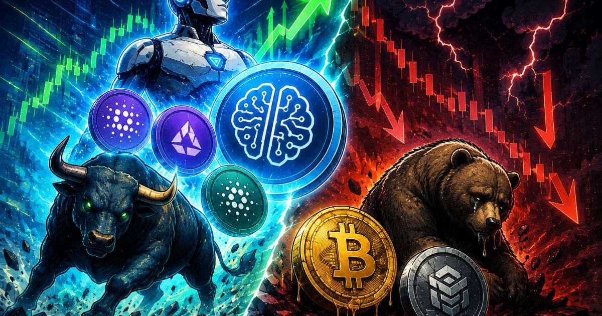 AI-tokens stijgen terwijl bitcoin en DeFi marktdruk voelen