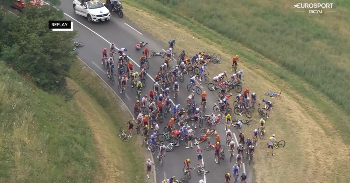 VIDEO: Tour de France neutralized after mass crash at start of stage 14