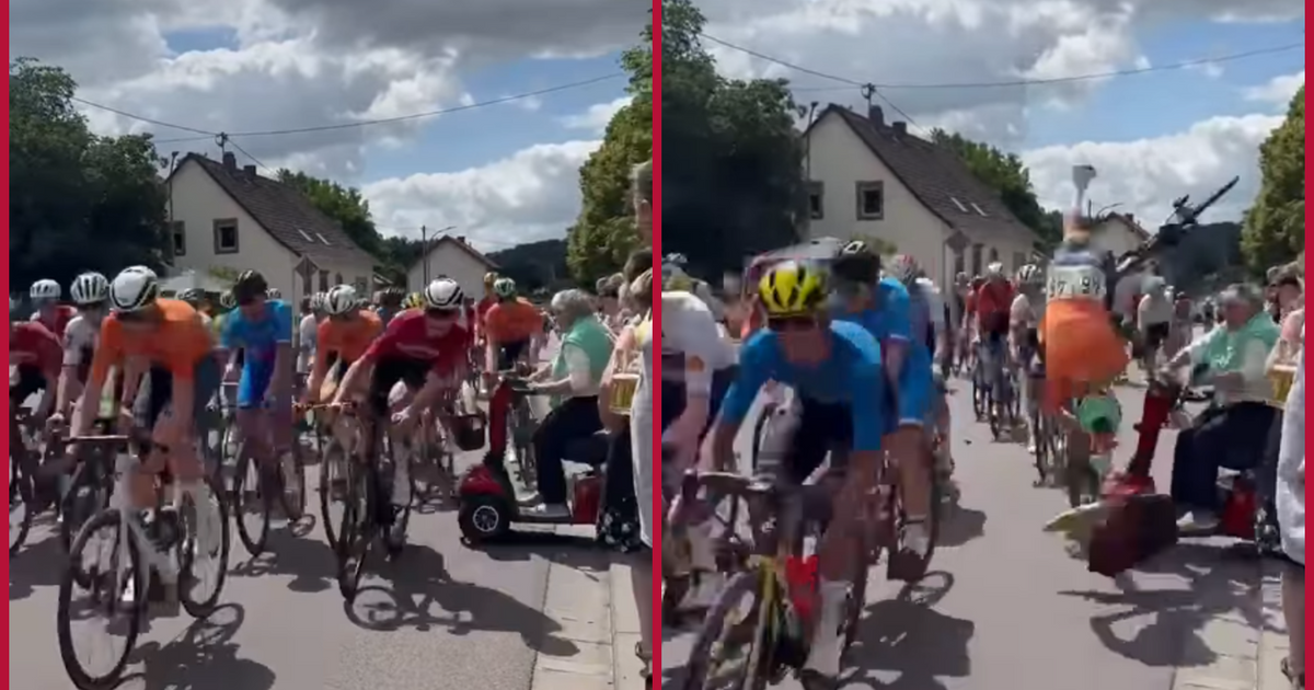 VIDEO: Inconsiderate spectator causes a freak accident at a junior race