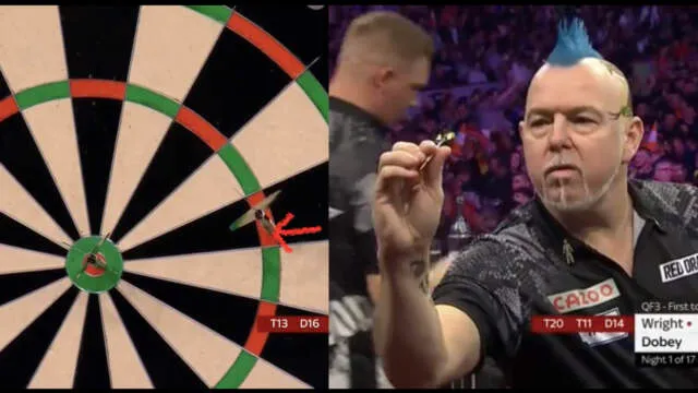 VIDEO: Kijkers twijfelen of deze 121-finish van Peter Wright wel raak was