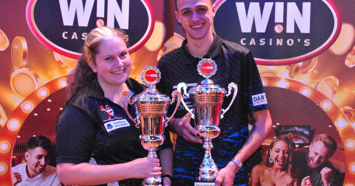 Damian Vetjens en Sabrina Dikhoff-Jongenotter winnaars WIN Casino Tilburg Darts Masters 2024