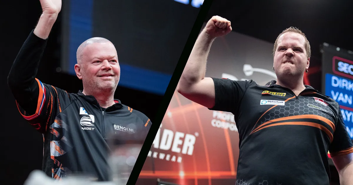 Raymond van Barneveld en Dirk van Duijvenbode vrijdag in actie op Dutch Darts Championship 2024 ...