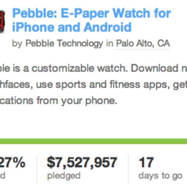 Kickstarter helpt Pebble aan 7,5 miljoen dollar