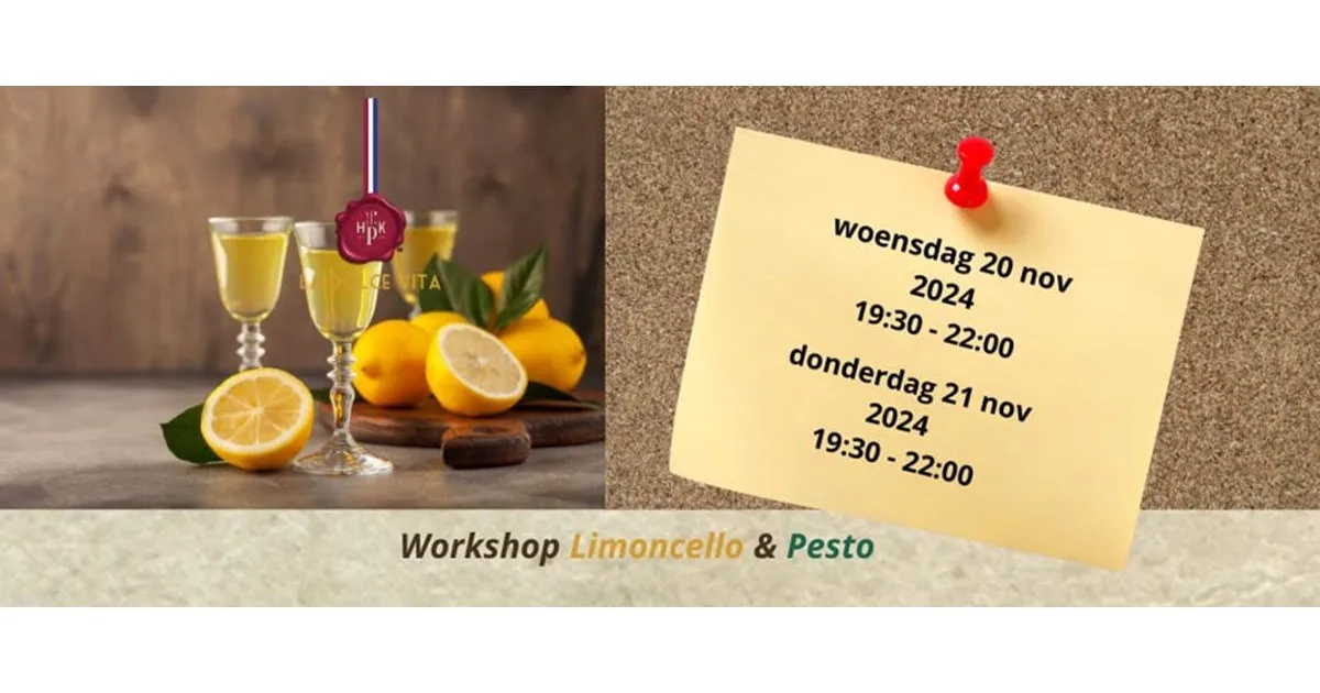 Grand Café Het Postkantoor organiseert op 20 en 21 november 2024 een workshop Limoncello & Pesto