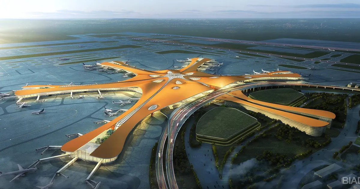 China opent debiel groot vliegveld van 58 miljard euro