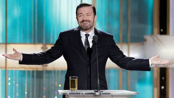 Ricky Gervais is on fire tijdens openingsspeech van de Golden Globes