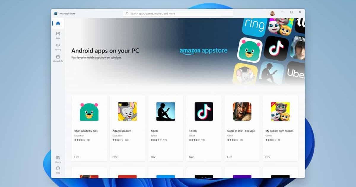 Amazon Appstore appears in Microsoft Store for Windows 11