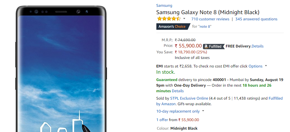 Samsung Galaxy Note 8 receives price cut in India