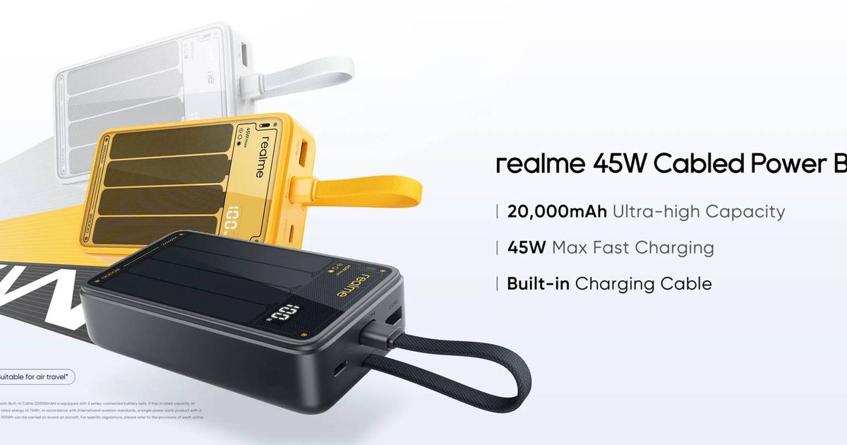 realme TechLife 45W 20000mAh power bank with built-in Type-C cable goes ...