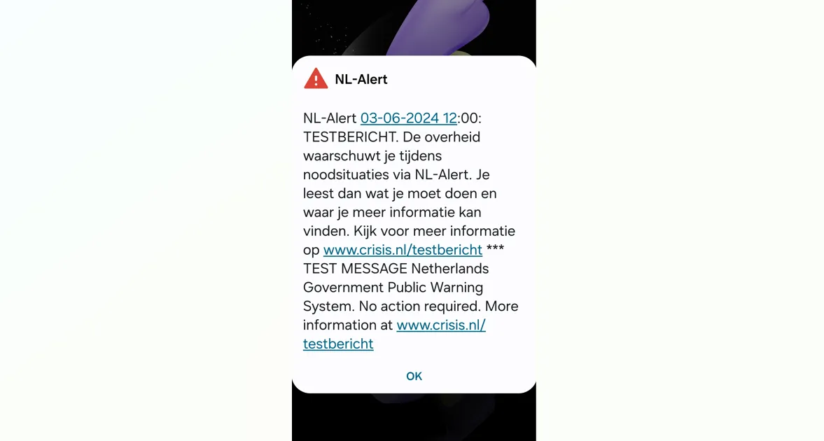 Let op, NL-Alert verstuur testbericht rond 12.00 uur