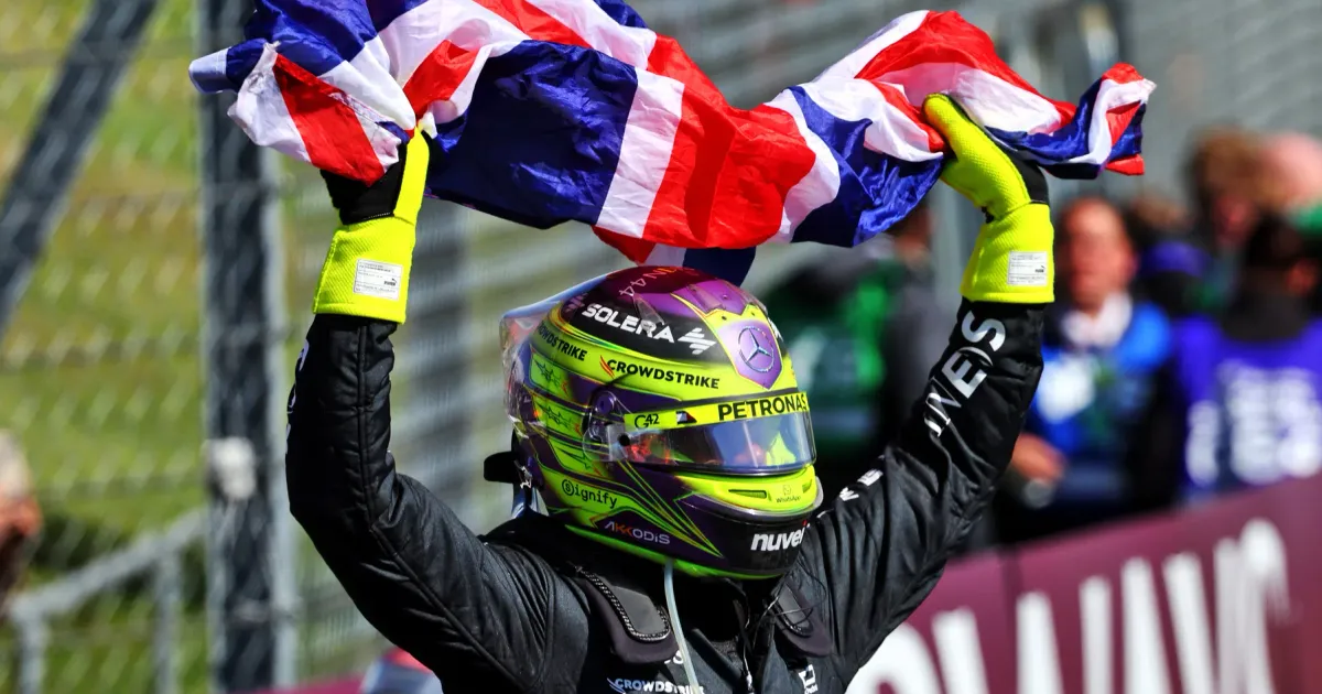 An emotional Hamilton celebrates a record breaking Silverstone win
