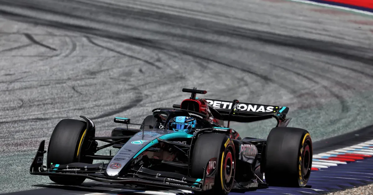 George Russell reacts to his shock Austrian GP victory