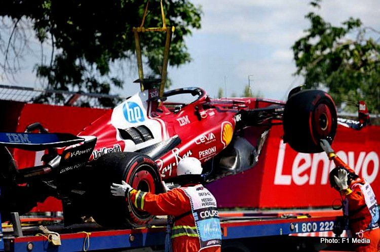 GRANDPRIX247 | Leclerc misses out on FP2 after FP1 crash in Canada