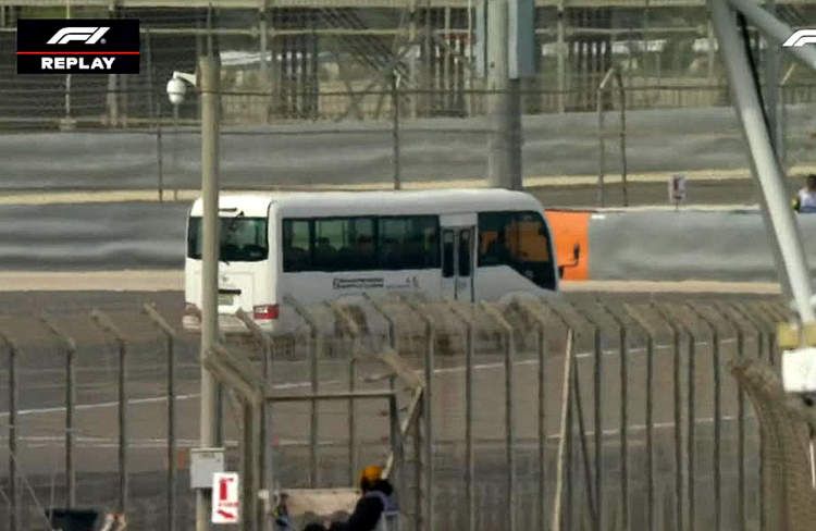 GRANDPRIX247 | Shuttle bus drives on live track during Bahrain F1 Testing