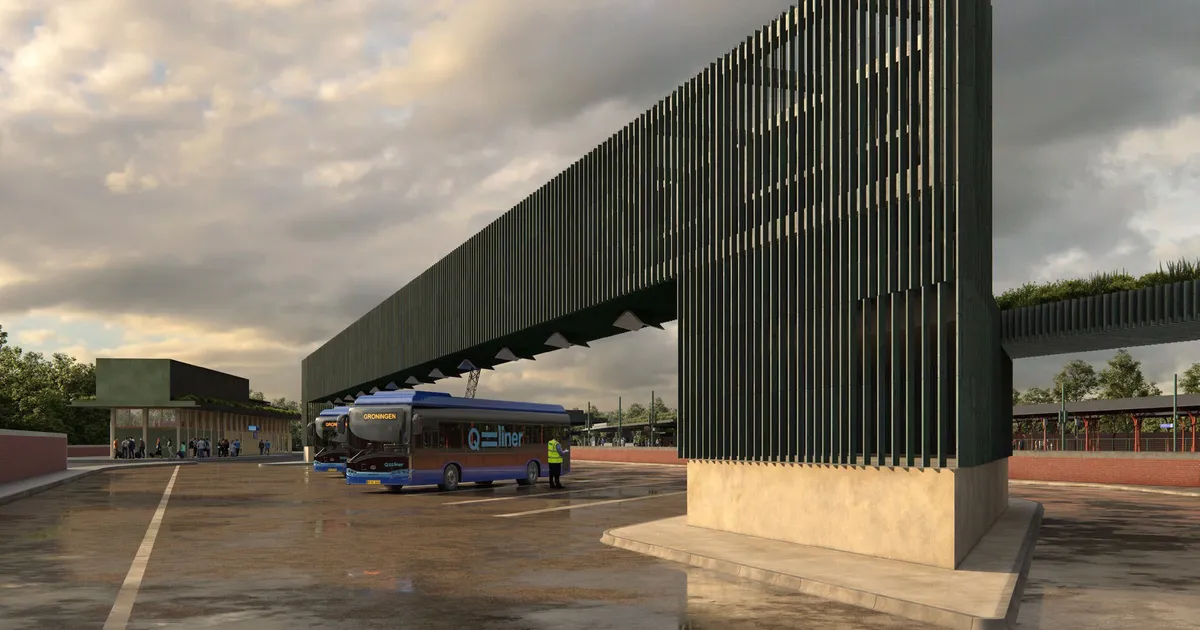 Nieuw laadstation voor elektrische bussen bij toekomstig busstation