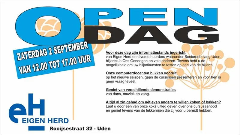 In september Open Dag en tal van gezellige activiteiten in Eigen Herd ...