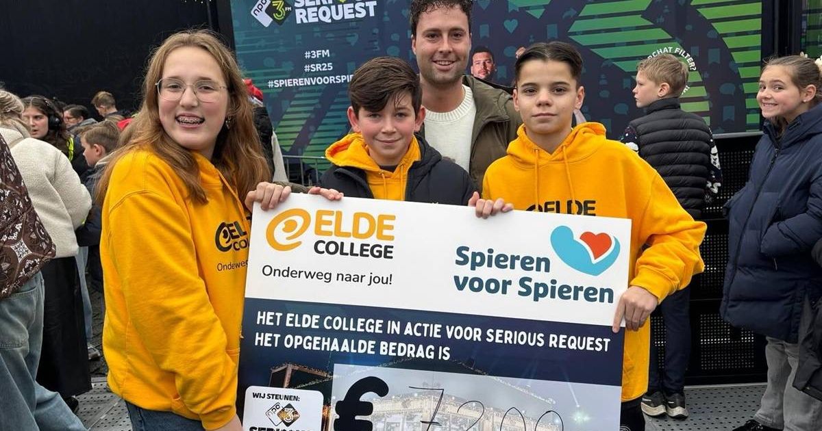 Elde College overhandigt cheque bij Glazen Huis van 3FM in Den Bosch