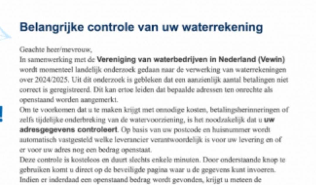 Waterleiding Maatschappij Limburg (WML) waarschuwt voor oplichting