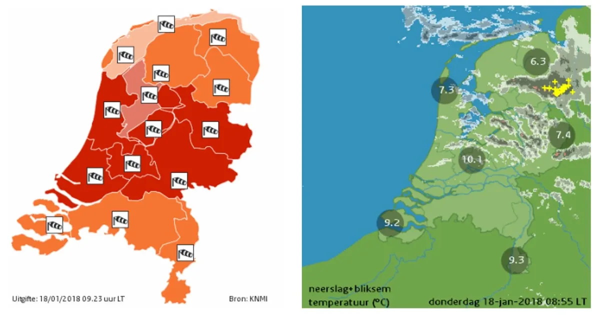 KNMI: code rood voor half Nederland