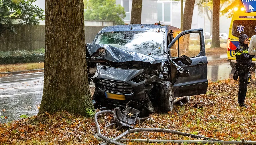 Automobilist lichtgewond na botsing tegen boom