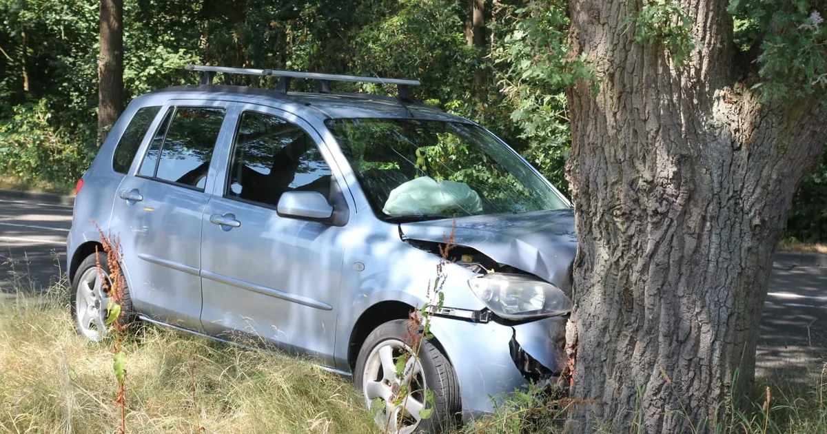Vrouw botst met auto tegen boom en raakte gewond