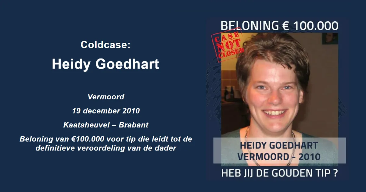 100.000 euro uitgeloofd voor gouden tip in coldcase-zaak Heidy Goedhart