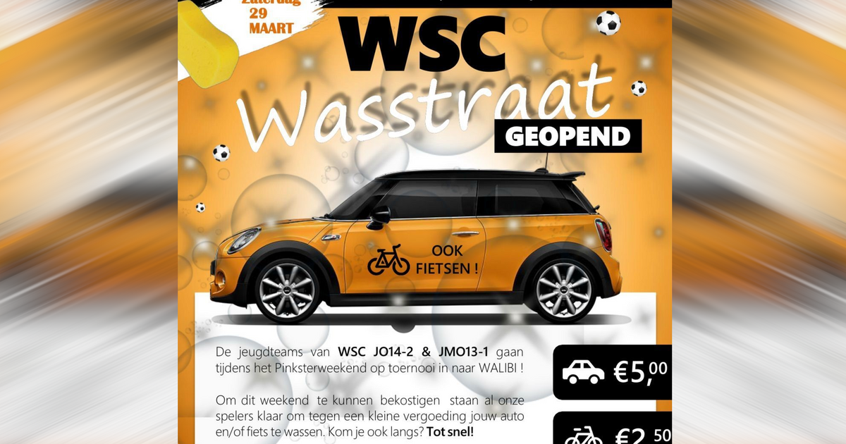 Auto of fiets vies? Laat hem wassen door WSC-jeugd voor een goed doel
