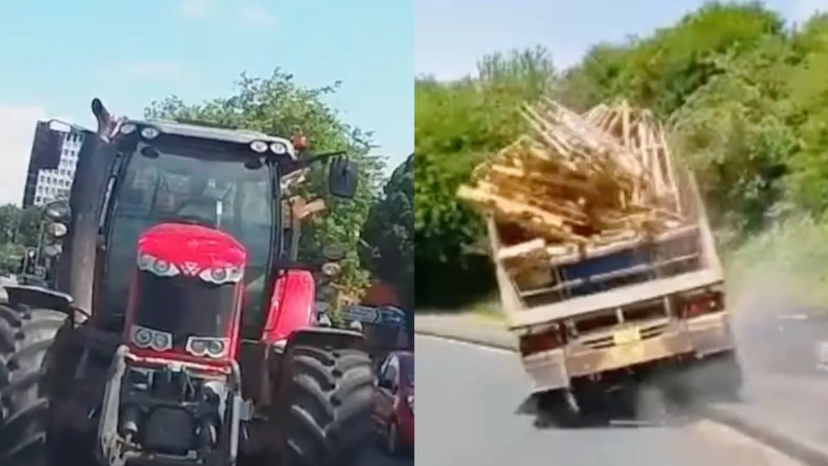 Boer Jack op zijn mooie rooie Massey Ferguson gooide pallets op de ...