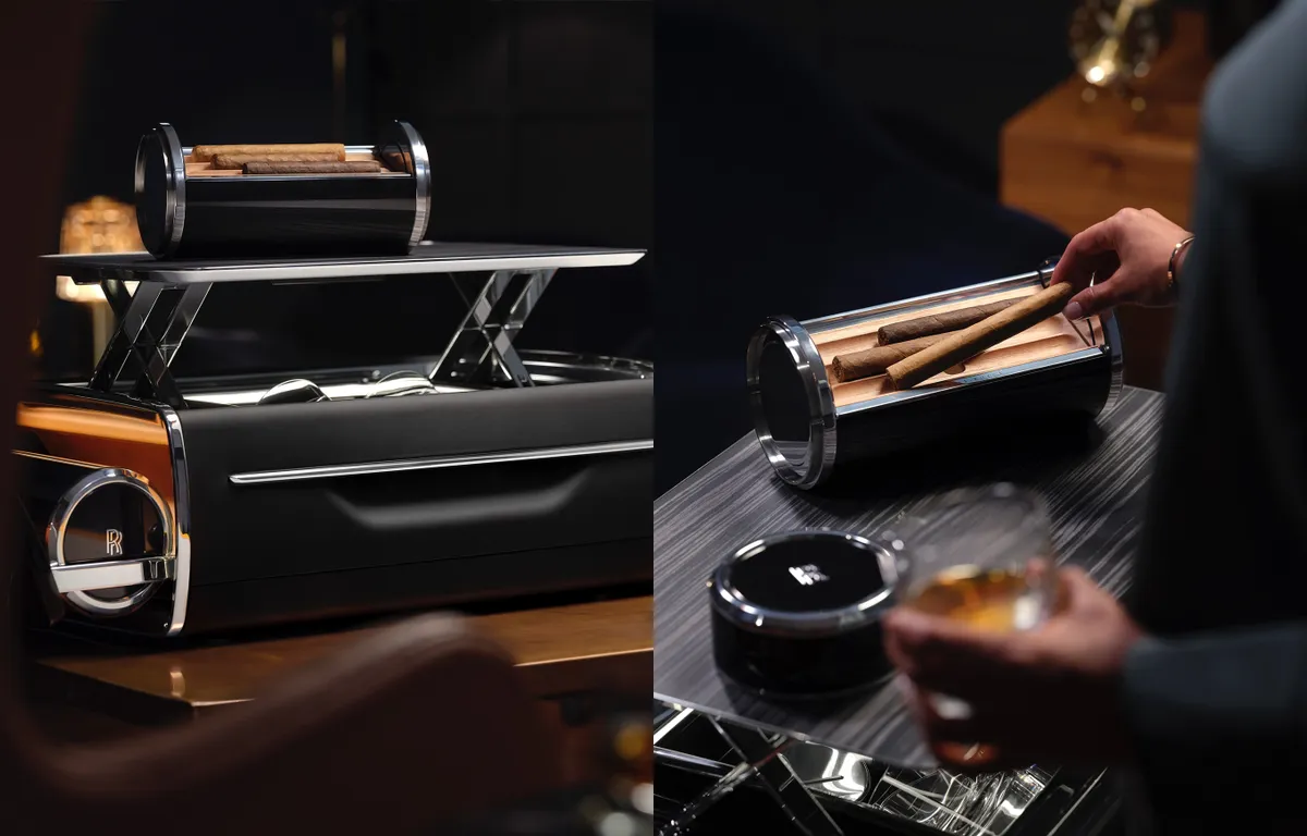 Rolls Royce breidt assortiment uit met hun eigen luxe whisky- en sigarenkist