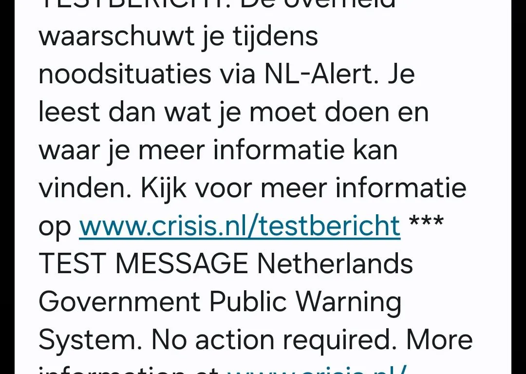 NL-Alert testbericht op maandag 2 december 2024