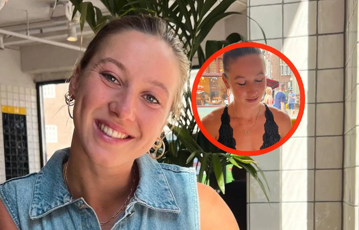 Foto: Suzanne Schulting geeft kusje aan camera in superstrak topje