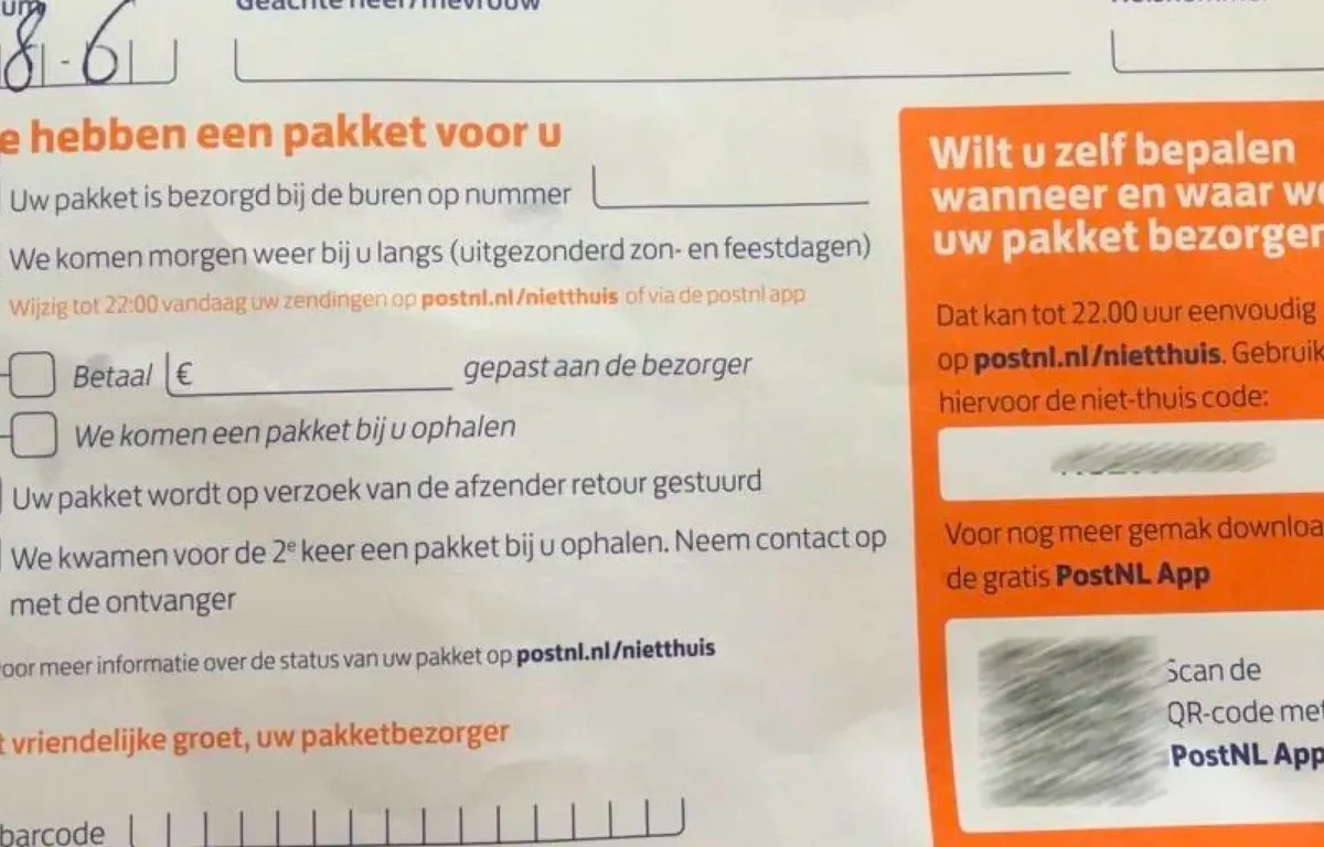 PostNL stopt met briefje in de bus voor misgelopen pakket