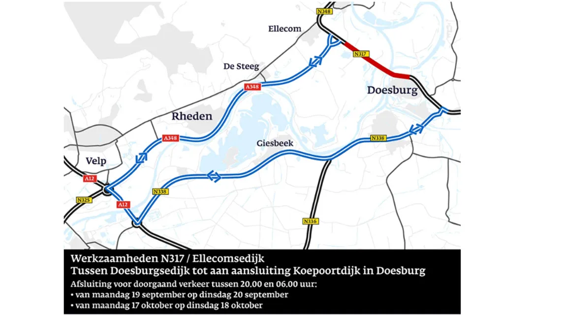 Werkzaamheden op de N317 Rheden en Doesburg