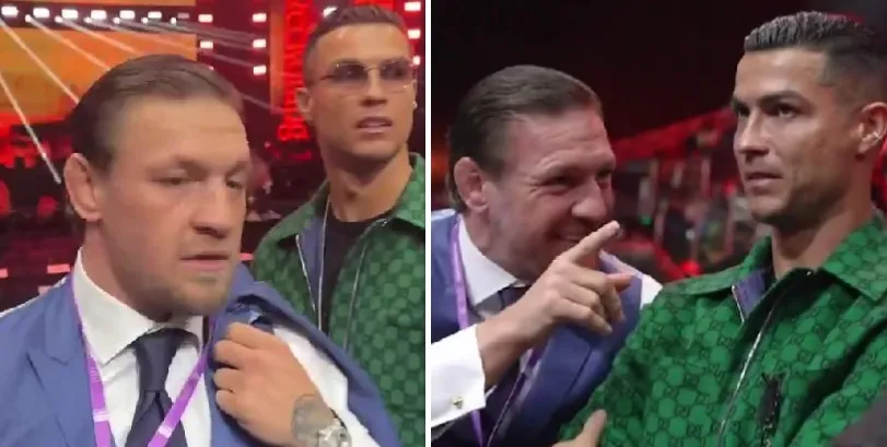 'Ongemakkelijk' moment tussen Conor McGregor en Cristiano Ronaldo op boksevent gaat viraal ...
