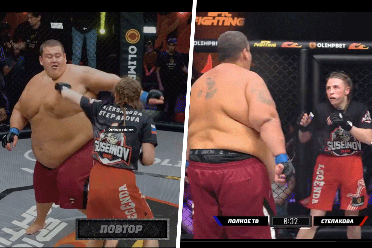 250 kilo reus in elkaar geslagen tijdens MMA-gevecht | video