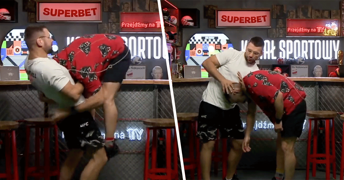 ZIEN! Topvechter wurgt presentator tijdens tv show (video)