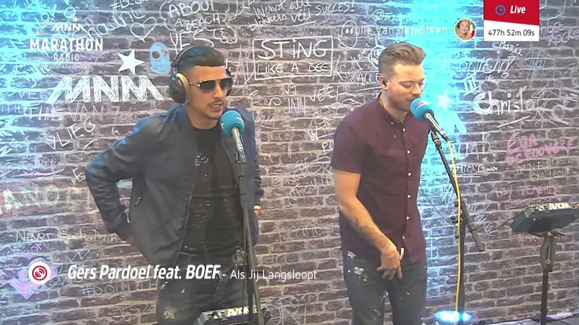 Boef en Gers Pardoel doen Als Jij Langsloopt, Lauw en Louise live bij MNM