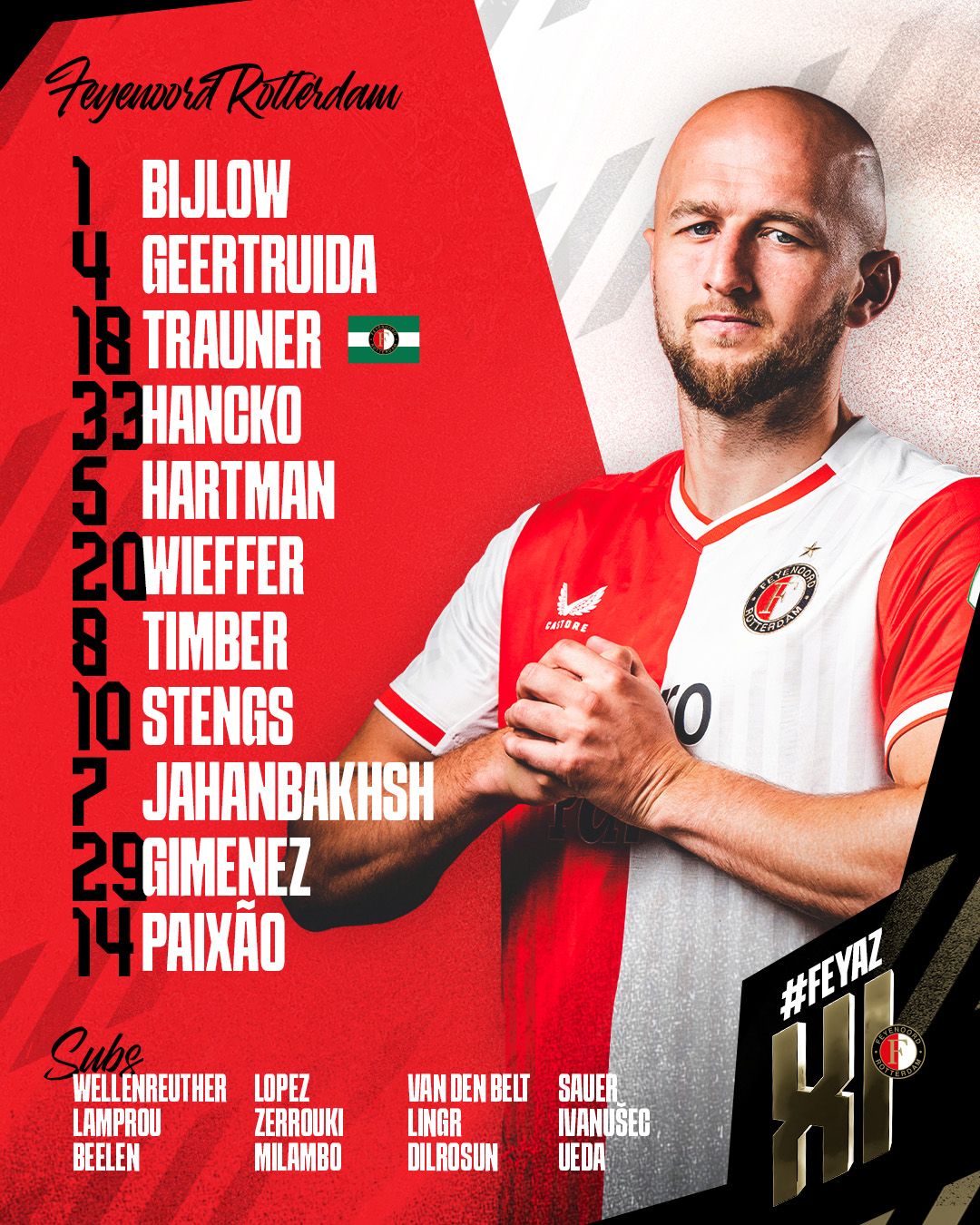 Opstelling Feyenoord: Jahanbakhsh start in de basis | FR12.nl