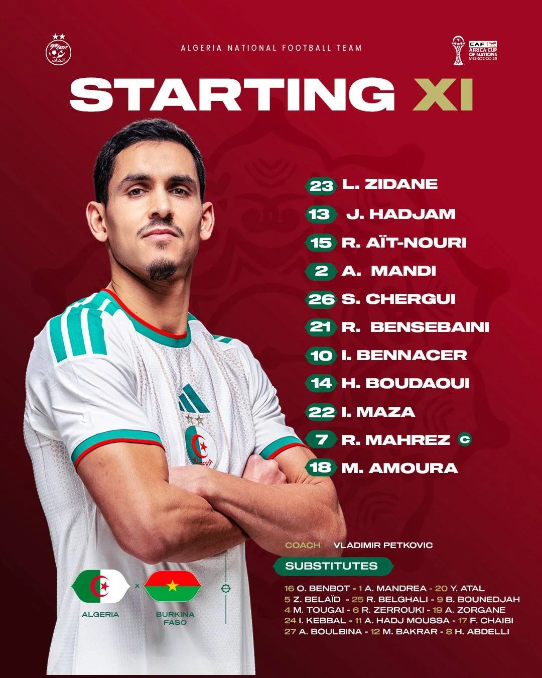 Hadj Moussa wederom reserve bij Algerije op de Afrika Cup | FR12.nl