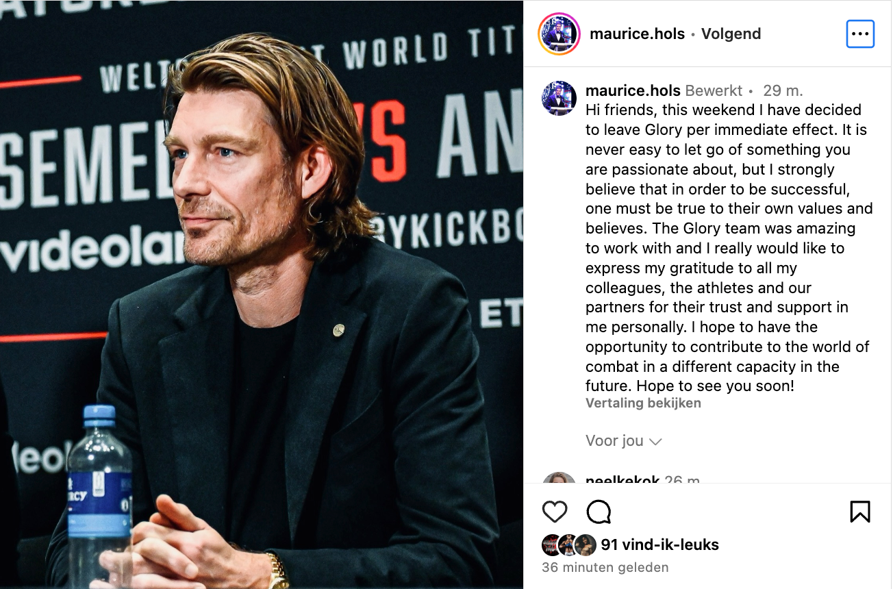 BREAKING! CEO Maurice Hols verlaat Glory Kickboxing per direct ...