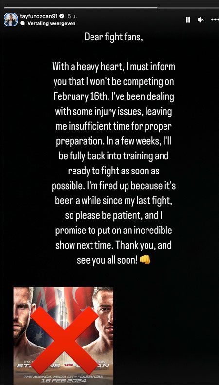 Tayfun Ozcan zegt af voor comeback gevecht: 'Doet belofte aan fans ...