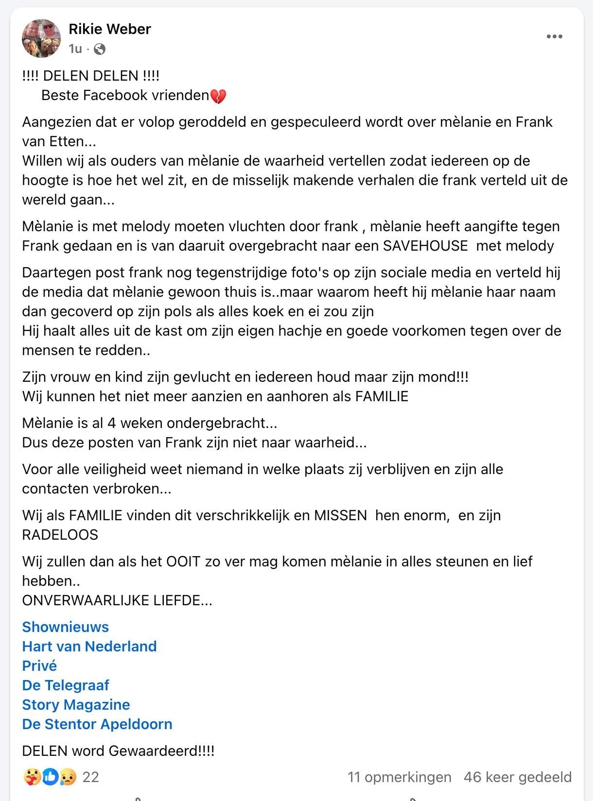 Zanger Frank van Etten heeft onenigheid met zijn vrouw, ineens gaan er ...