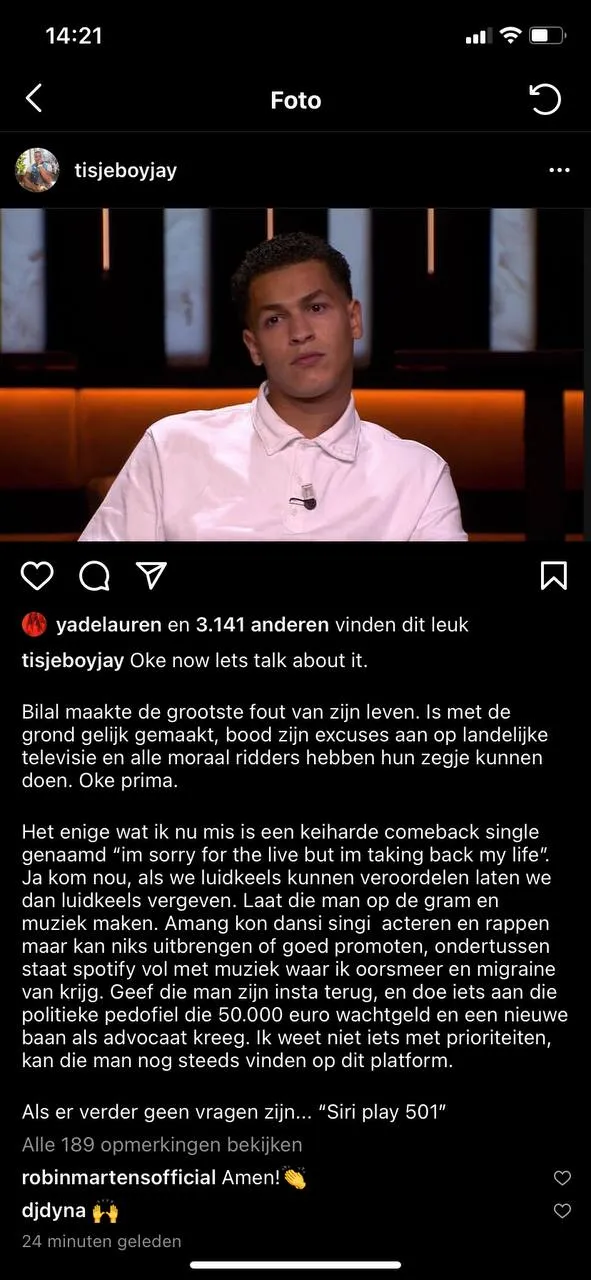 Tisjeboy Jay reageert op Bilal: 'Doe liever iets aan die politieke p*dofiel'