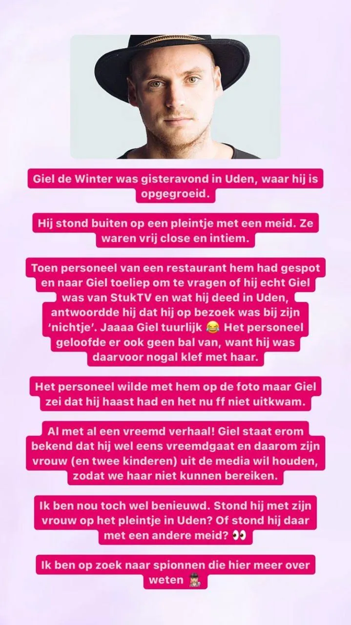 Giel de Winter van StukTV beschuldigd van vreemdgaan: ‘Betrapt met andere dame’