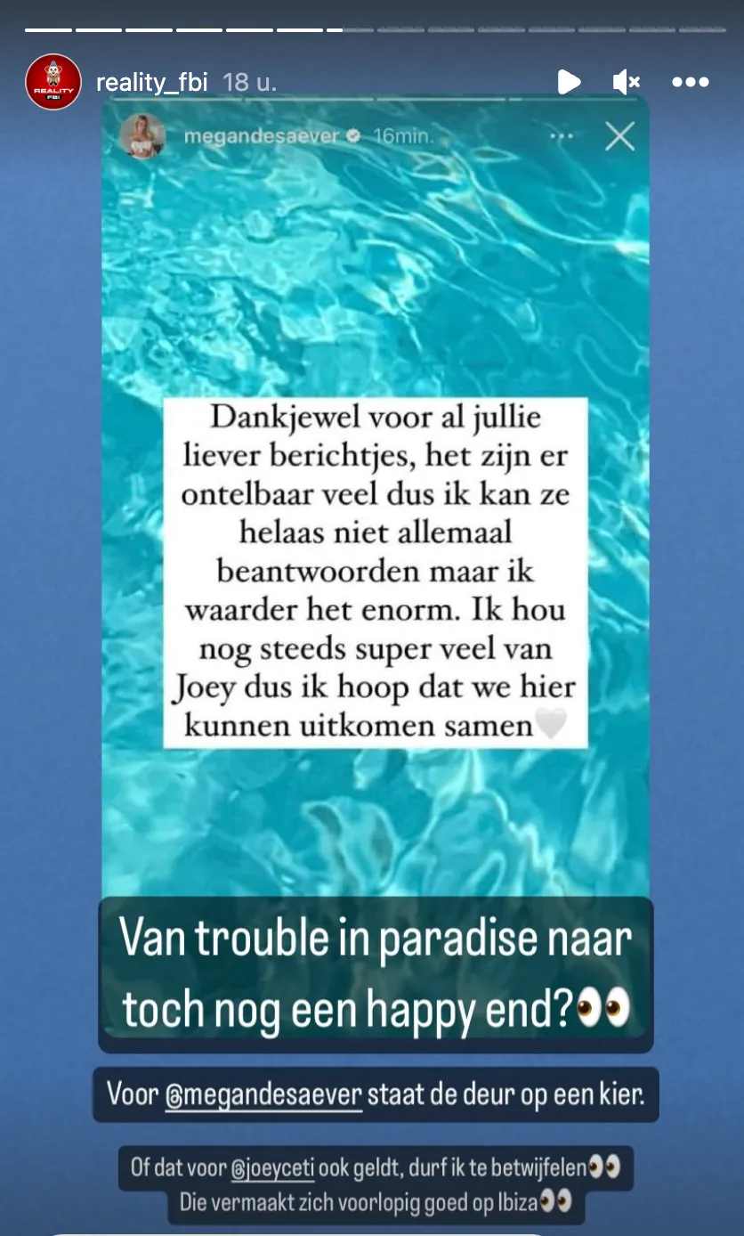 EOTB-Megan deelt update over relatiebreuk met Joey: "Hij vermaakt zich op Ibiza" (FOTO)