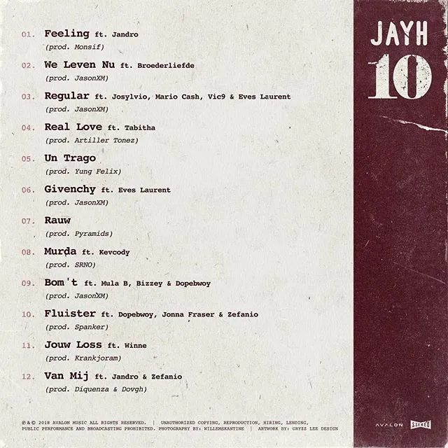 Jayh presenteert tracklist van zijn nieuwe album 10 met o.a ...